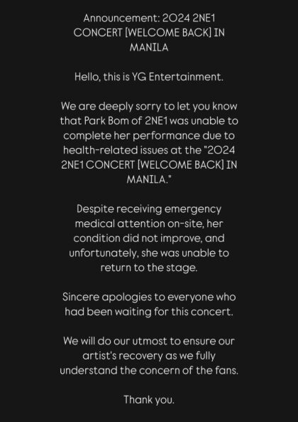 2NE1's Park Bom Leaves Mid-Concert, Receives Emergency Medical Aid On ...