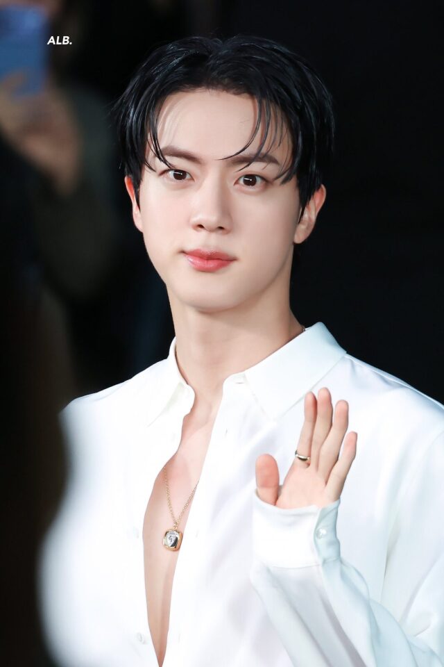 BTS's Jin Shocks With Plunging V-Neck Outfit At Milan Fashion Week ...